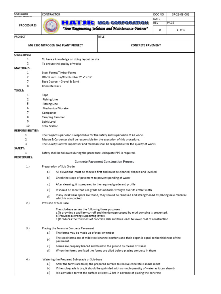 Concrete Pavement Procedures Rev 3 | PDF | Concrete | Road Surface