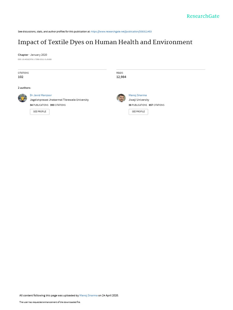 Impact of Textile Dyes on Human Health and Environment | PDF | Dye ...