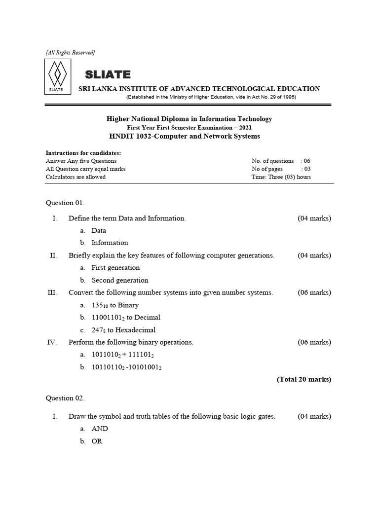 HNDIT1032 Question Paper 2021 | PDF | Computer Network | Operating System