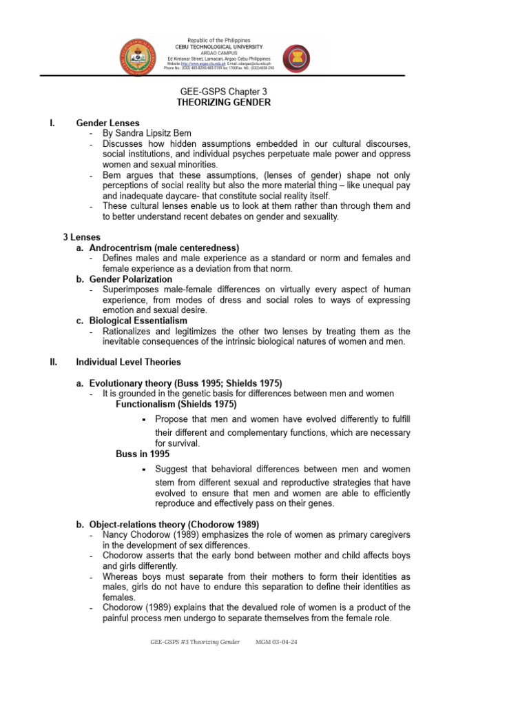 Gsps Chapter 3 Theorizing Gender Pdf Gender Studies Gender