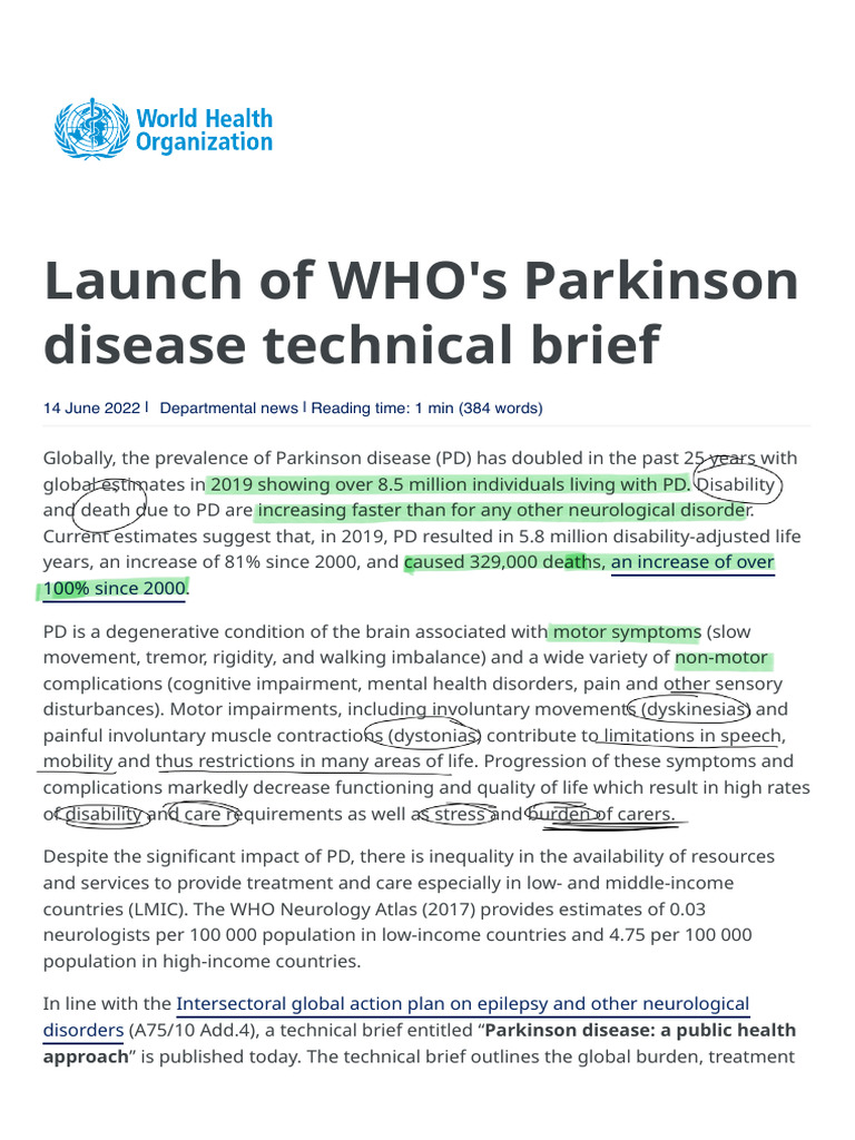 Launch of WHO's Parkinson Disease Technical Brief | PDF | Parkinson's ... Launch of WHO's Parkinson Disease Technical Brief | PDF | Parkinson's ...