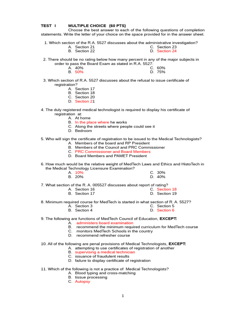 Med Tech Laws Reviewer 1-1 | PDF | Blood Donation | Drug Test