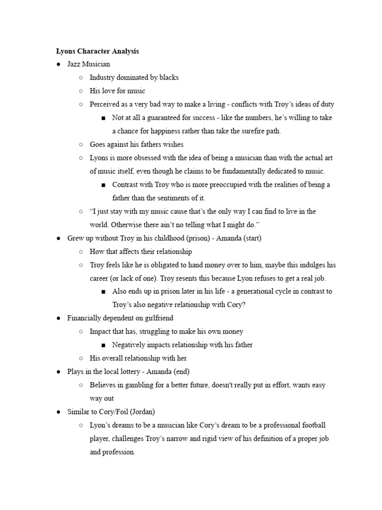 Lyons Character Analysis Fences | PDF | Behavioural Sciences | Social Psychology