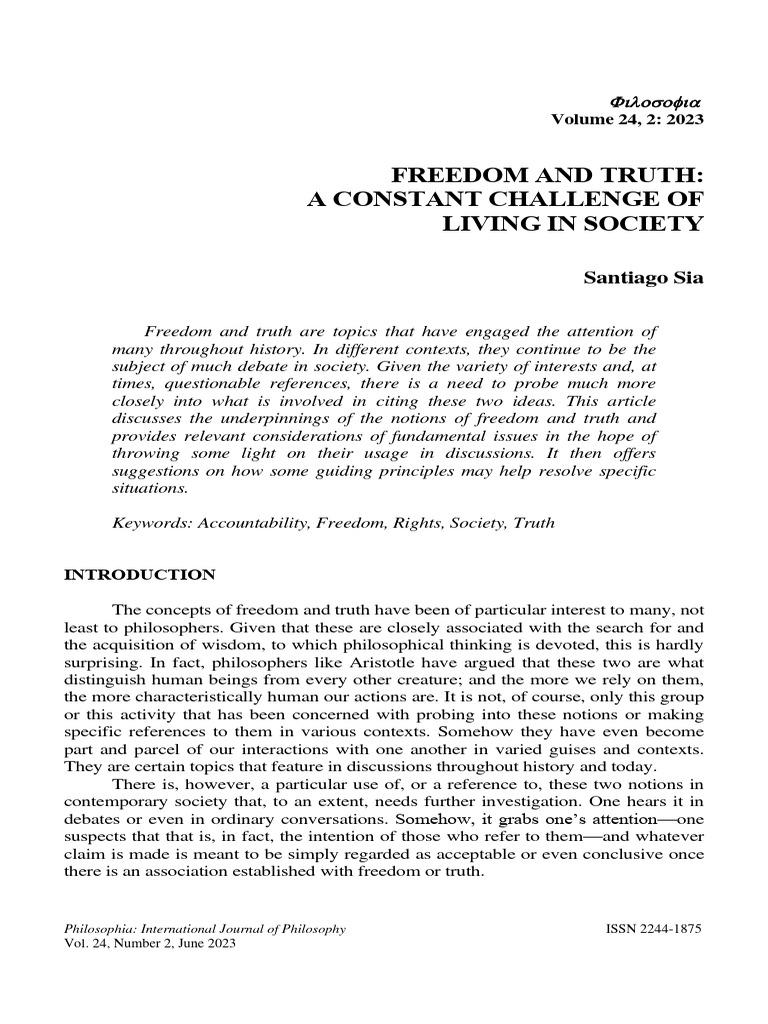 Freedom and Truth in Society's Debate | PDF | Free Will | Truth