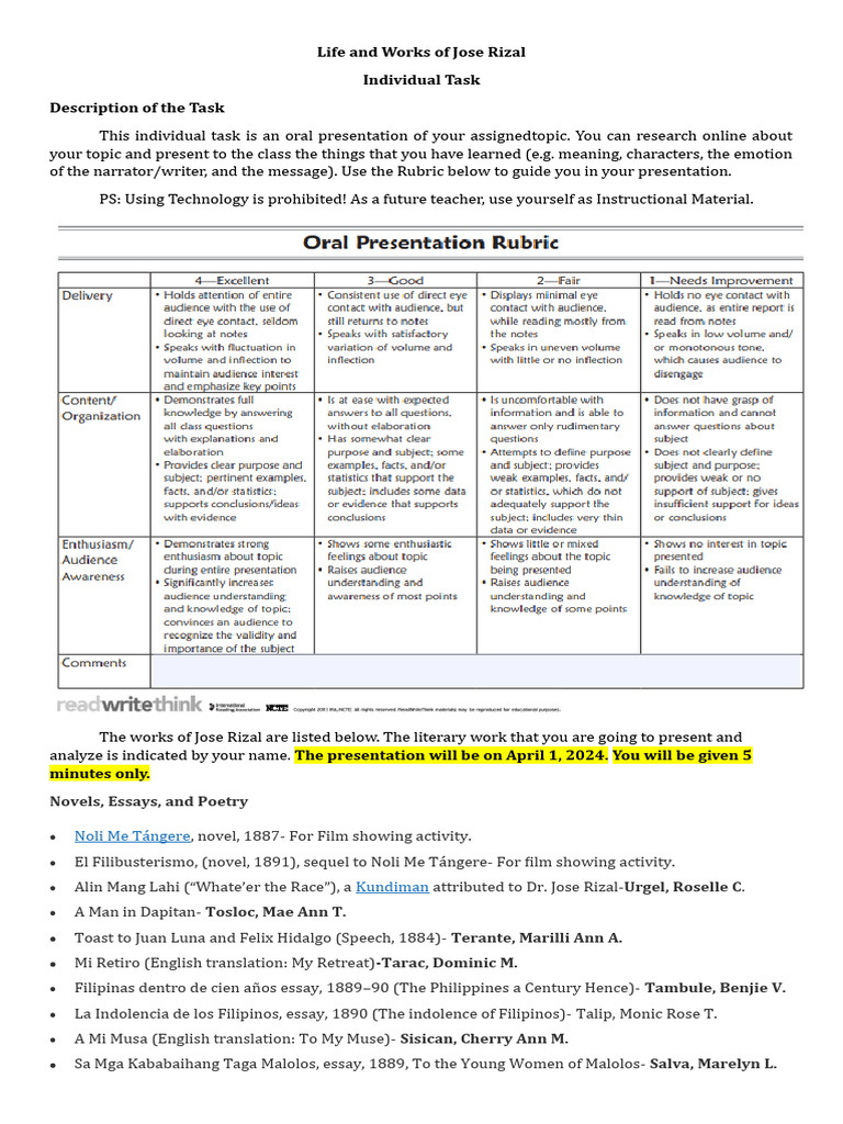 Life-and-Works-of-Jose-Rizal-Engla-Individual-Task | PDF
