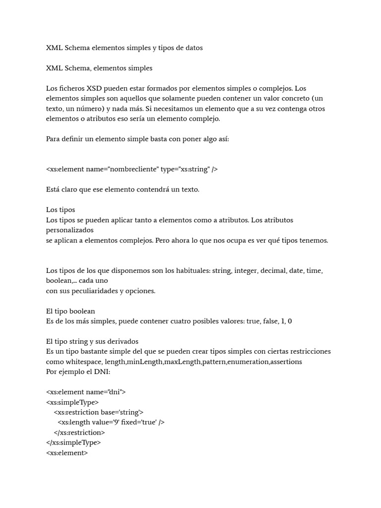 XML Schema Elementos Simples y Tipos de Datos | Descargar gratis PDF | Datos de computadora ...