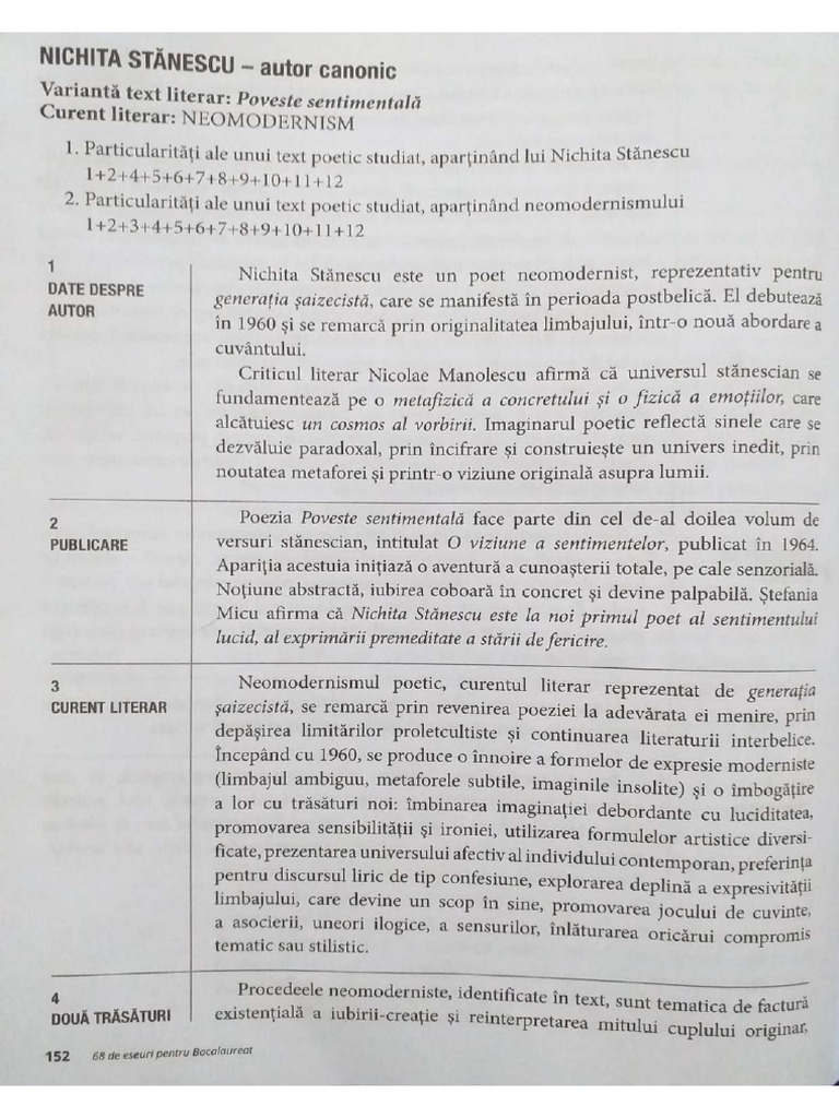 Nichita Stanescu Poveste Sentimentala | PDF