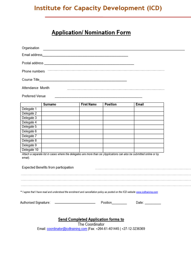 ICD Application Form | PDF