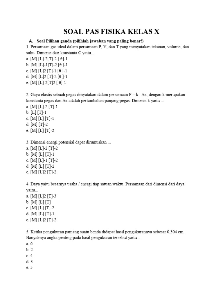 Soal Pas Fisika Semester 1 SMK Kelas X Terbaru | PDF