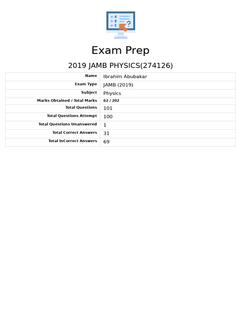 2019 Jamb Physics 274126 | PDF