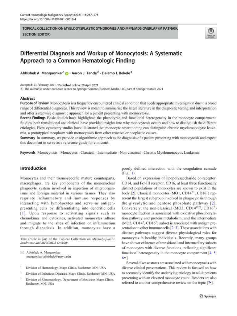 Differential Diagnosis and Workup of Monocytosis | PDF | Monocyte ...