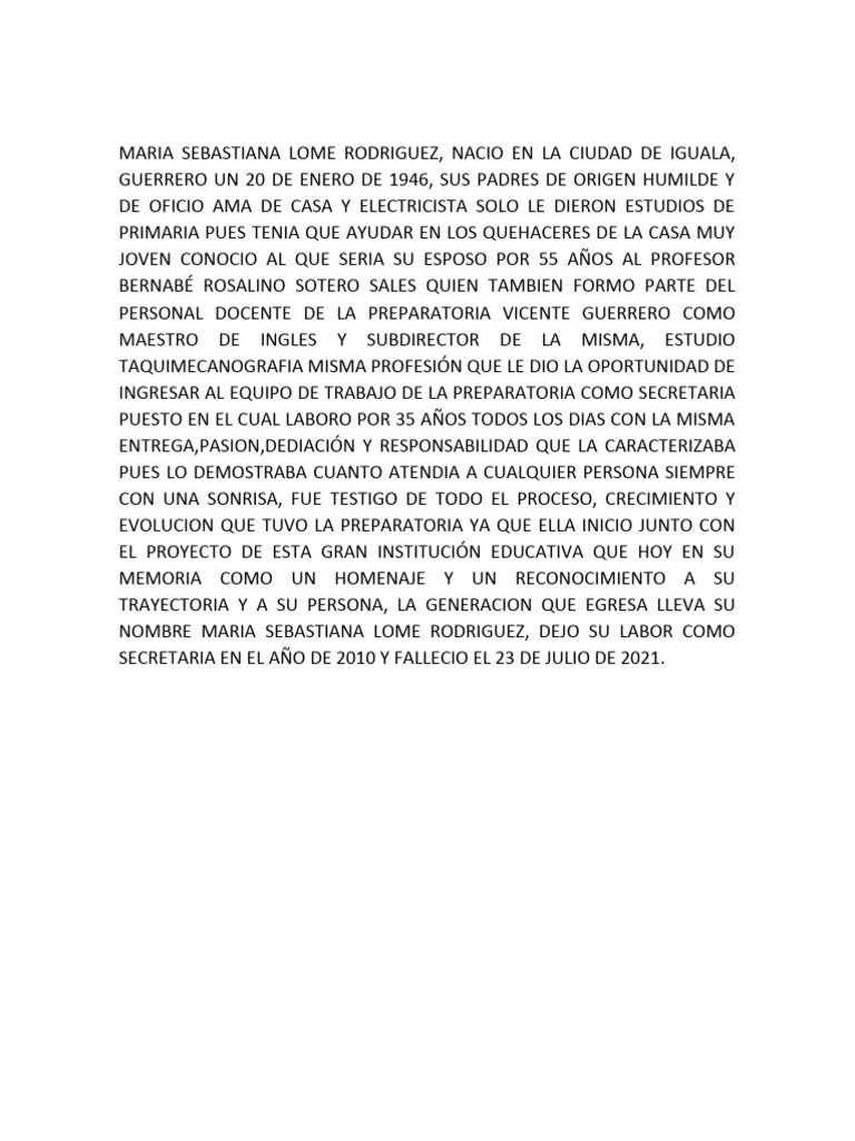 Homenaje a María Sebastiana Lome | PDF