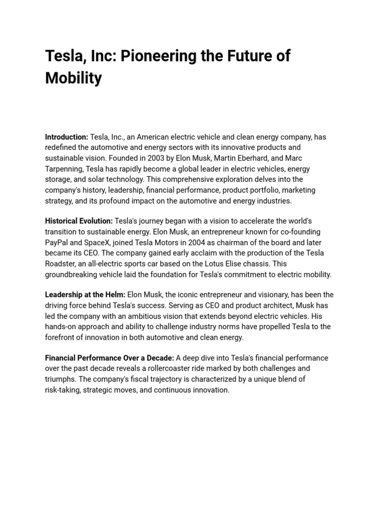 Tesla's Business Strategy Overview | PDF | Elon Musk | Electric Vehicle