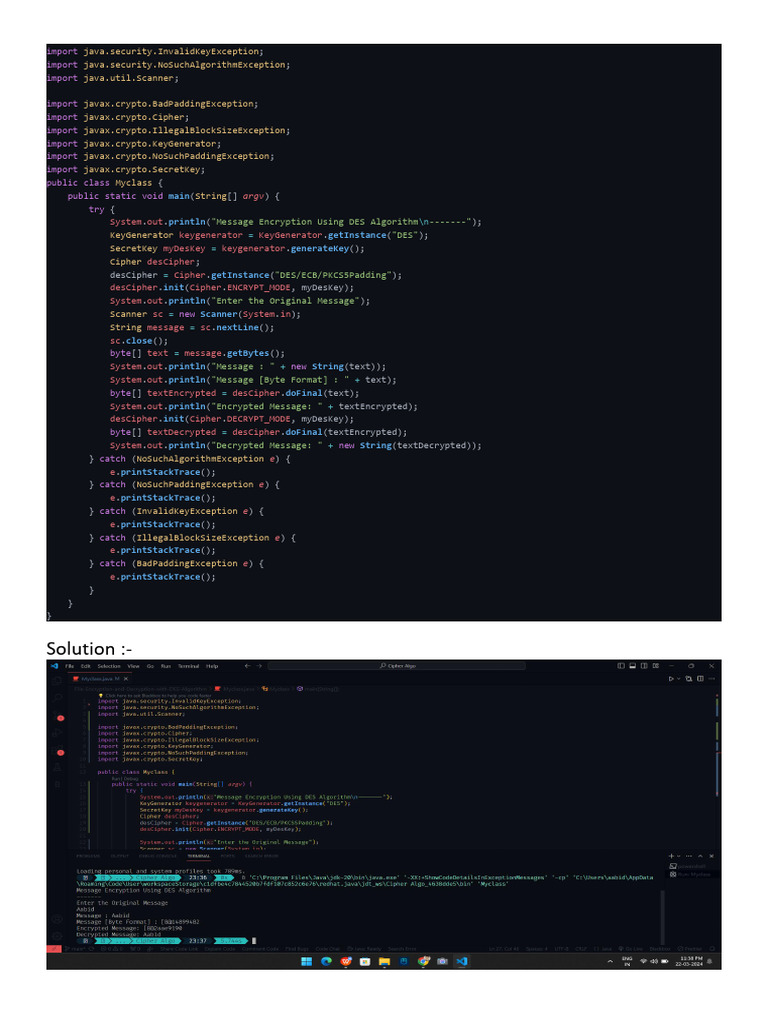 Solution:-: "Message Encryption Using DES Algorithm - " "DES" | PDF