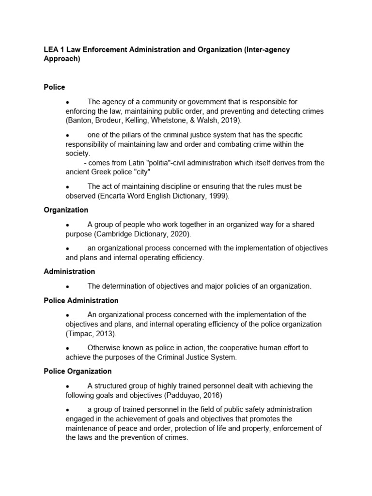 LEA 1 Law Enforcement Administration and Organization | PDF | Police ...
