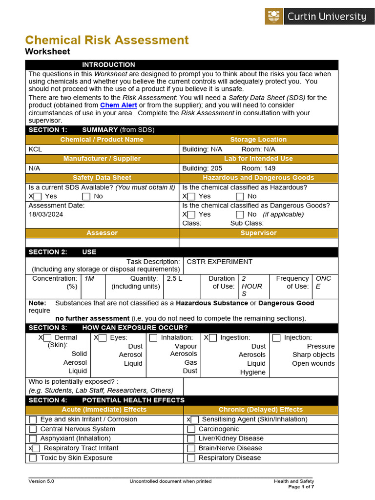 Chemical_Risk_Assessment_Form | PDF | Risk | Toxicity Chemical_Risk_Assessment_Form | PDF | Risk | Toxicity