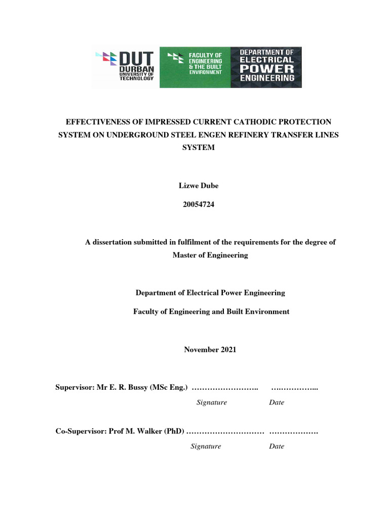 Effectiveness of Impressed Current Cathodic Protection System on Underground Steel Engen ...