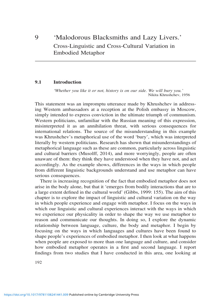 Malodorous Blacksmiths and Lazy Livers | PDF | Embodied Cognition ...
