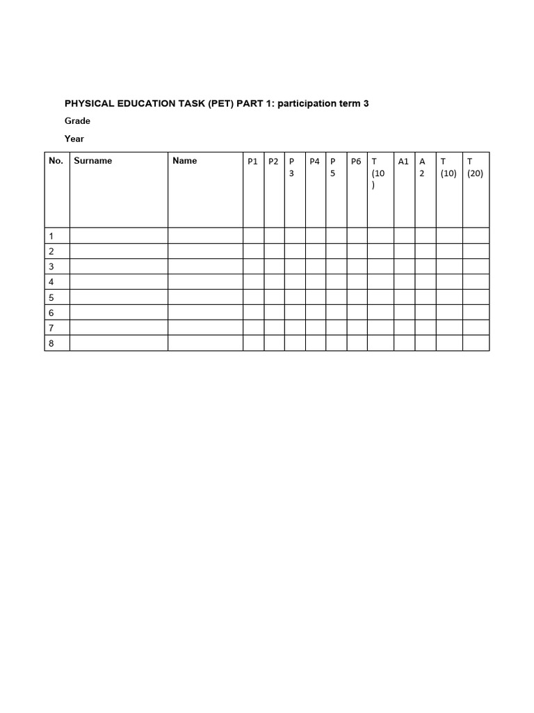 PE Term 3 Assessment Task. | PDF