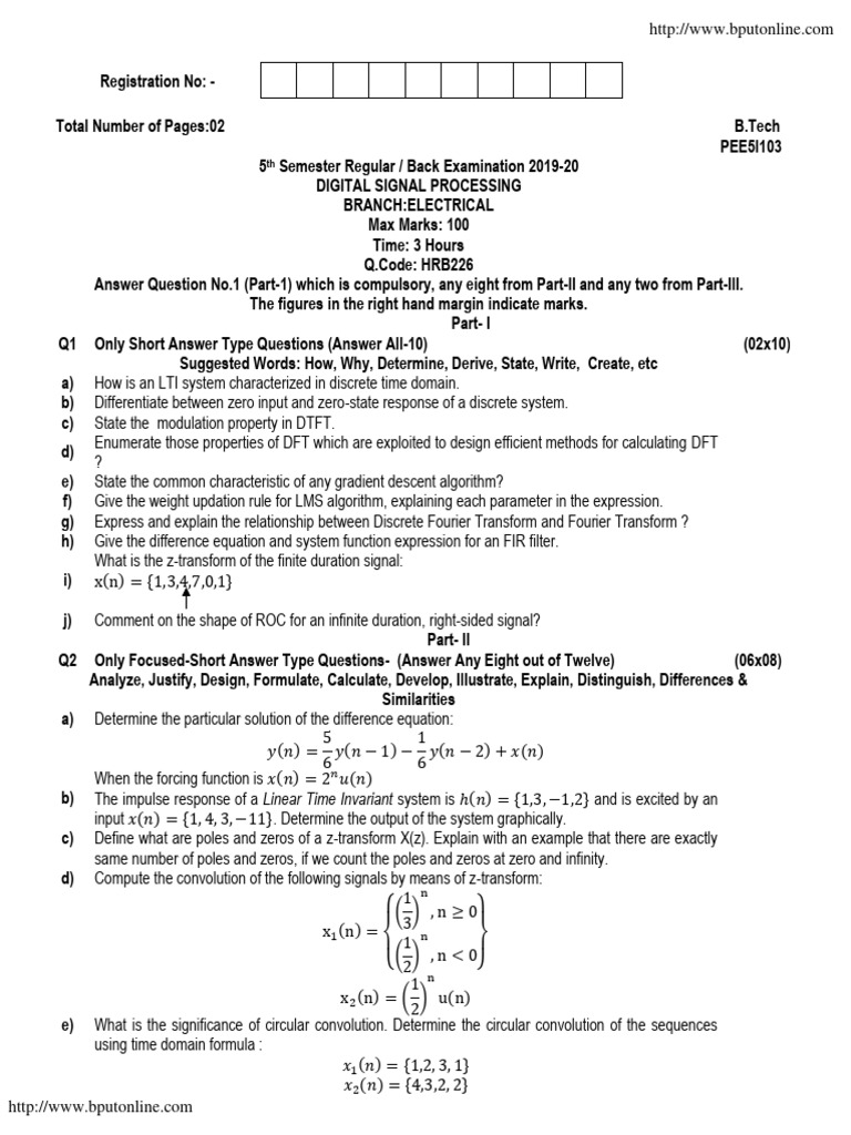 Btech Electrical 5 Sem Digital Signal Processing Pee5i103 2020 | PDF ... Btech Electrical 5 Sem Digital Signal Processing Pee5i103 2020 | PDF ...