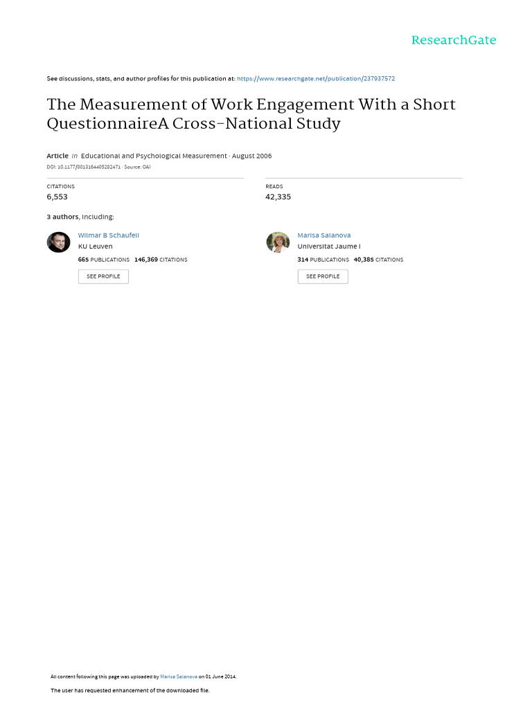 The Measurement of Work Engagement With A Short Qu | PDF | Occupational ...
