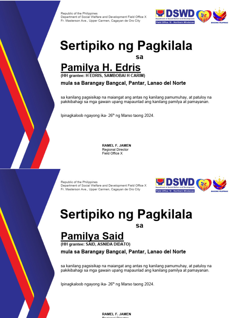 Pantar LDN Sertipiko NG Pagkilala 2024 | PDF