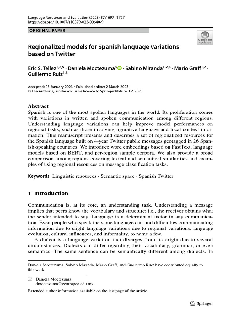 Regionalized Models For Spanish Language Variations Based On Twitter ...