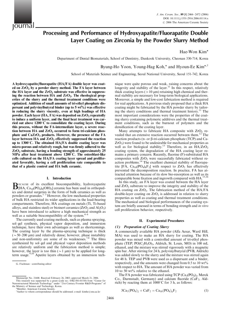 2006 - Processing and Performance of Hydroxyapatite-Fluorapatite Double ...