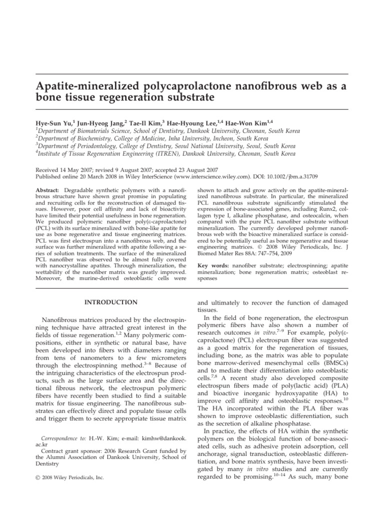 95apatite Mineralized Polycaprolactone Nanofibrous Web As A Bone Tissue ...