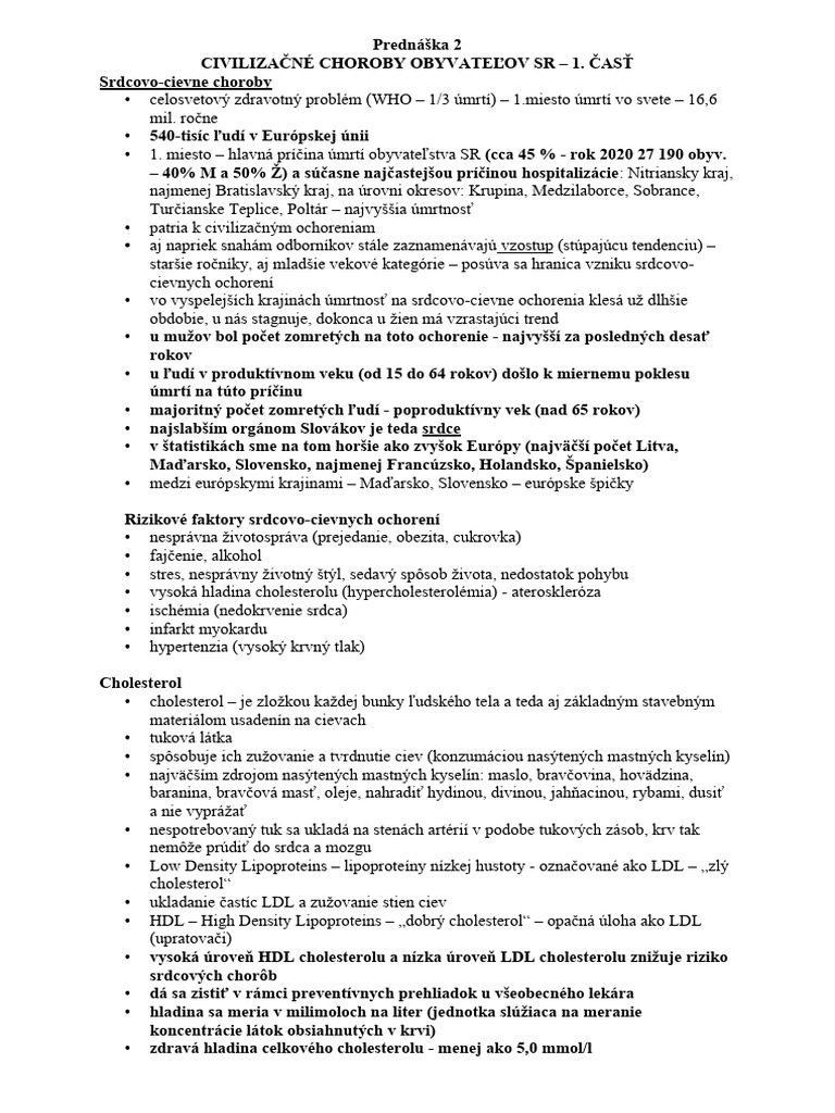2 Prednaska Civilizacne Ochorenia 1 Cast CZP 2024 | PDF
