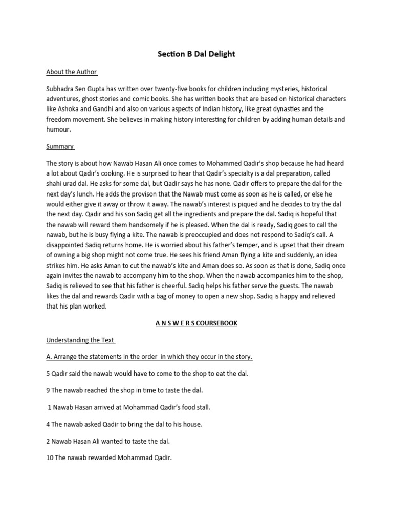 7 - Eng Unit-2 Section B Dal Delight | PDF