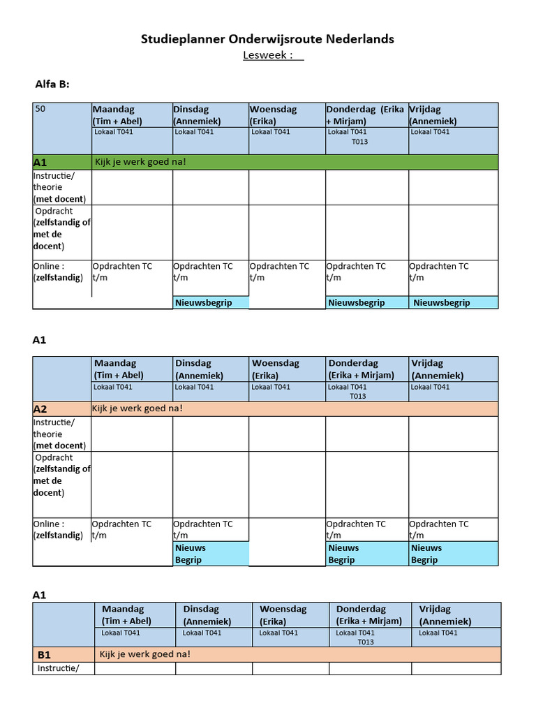 LEGE STUDIEPLANNER (Om Te Gebruiken) | PDF