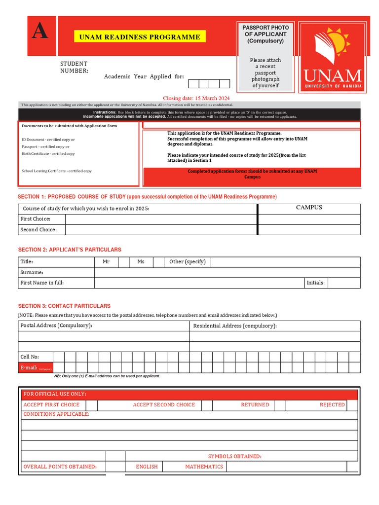 Unam Readiness Programme Application Form | PDF | Identity Document ...