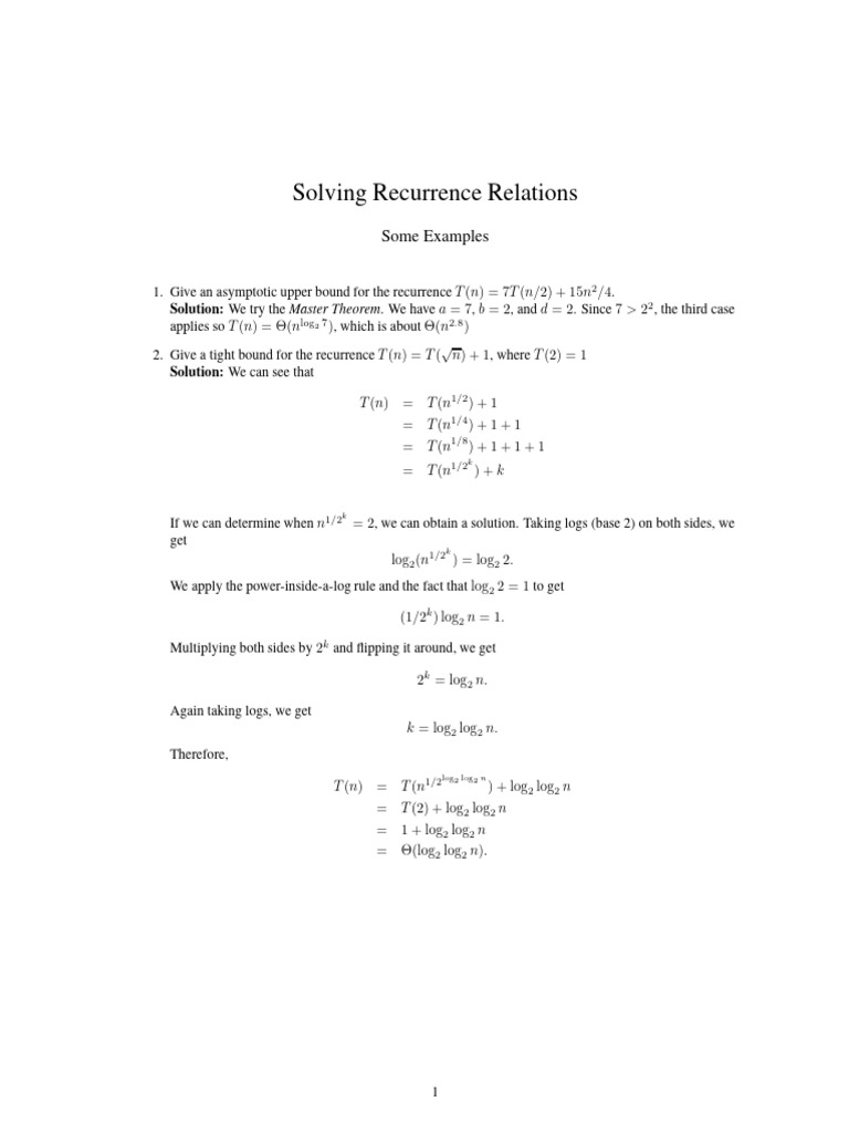Recurrence Examples | PDF | Recurrence Relation | Mathematical Logic Recurrence Examples | PDF | Recurrence Relation | Mathematical Logic