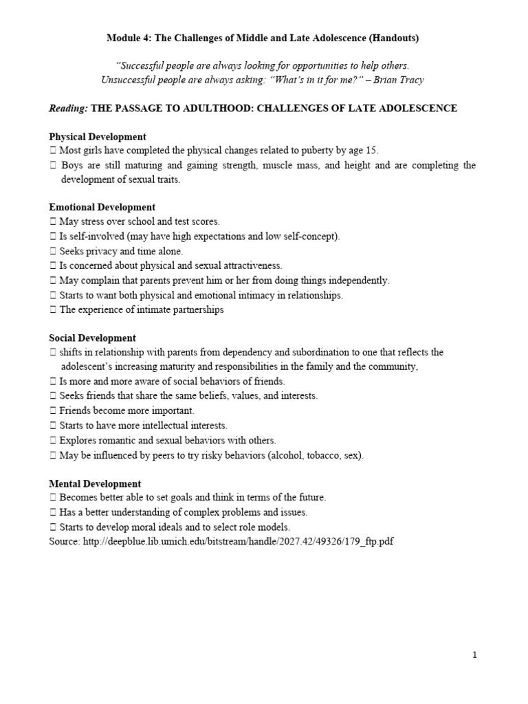 Module 4 Challenges of Middle and Late Adolescence | Download Free PDF ...