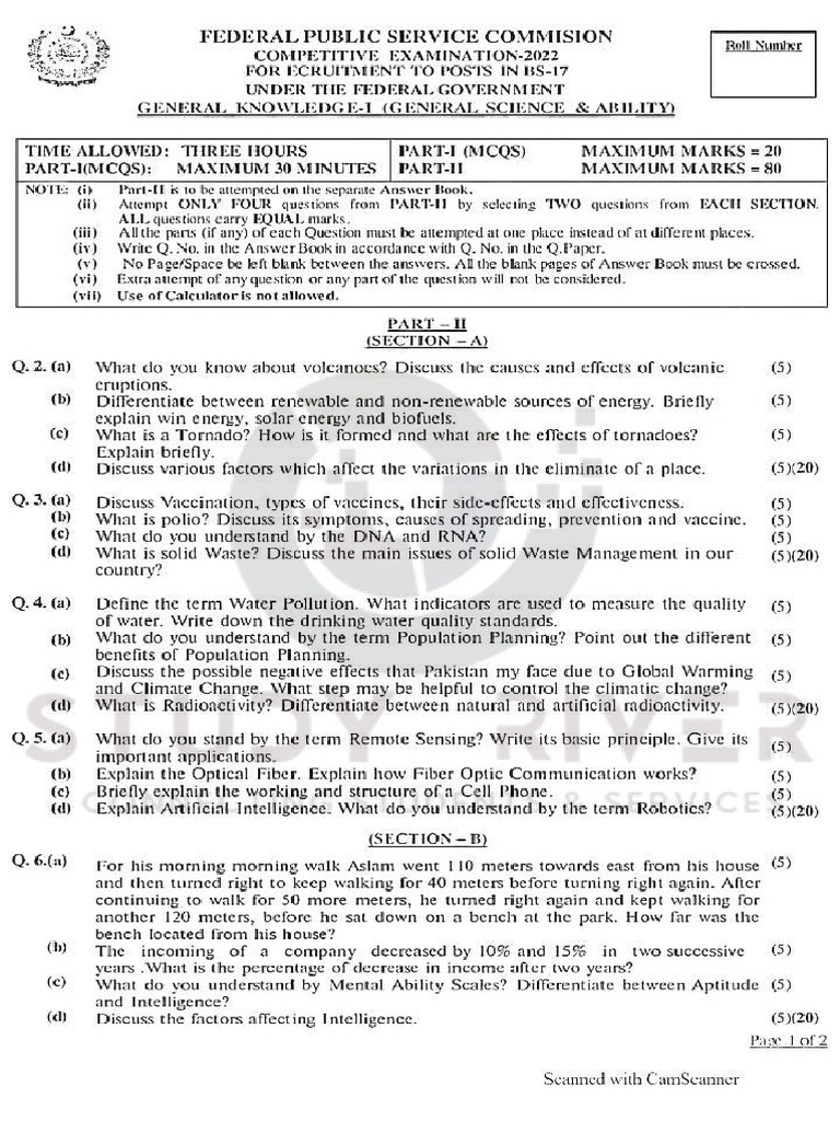 General Science and Ability CSS 2022 Past Paper | PDF