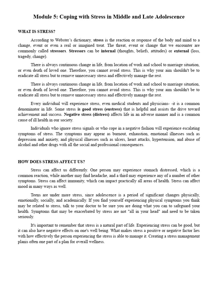 Module 5 handouts | PDF | Stress (Biology) | Stress Management