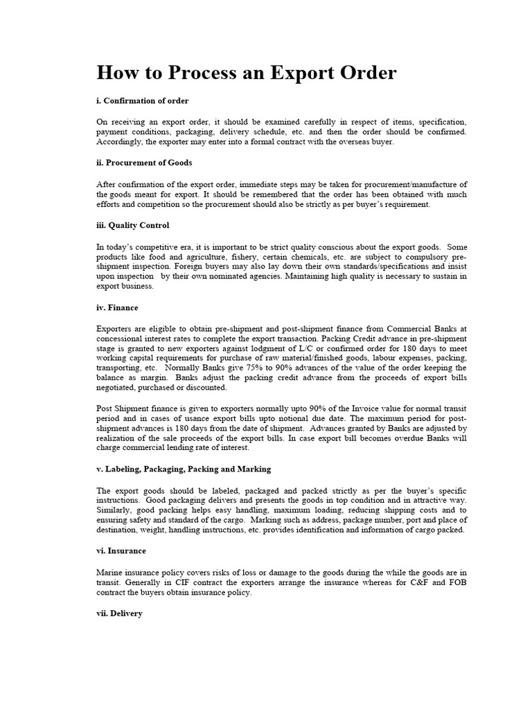 Export Order | Download Free PDF | Business | Economies