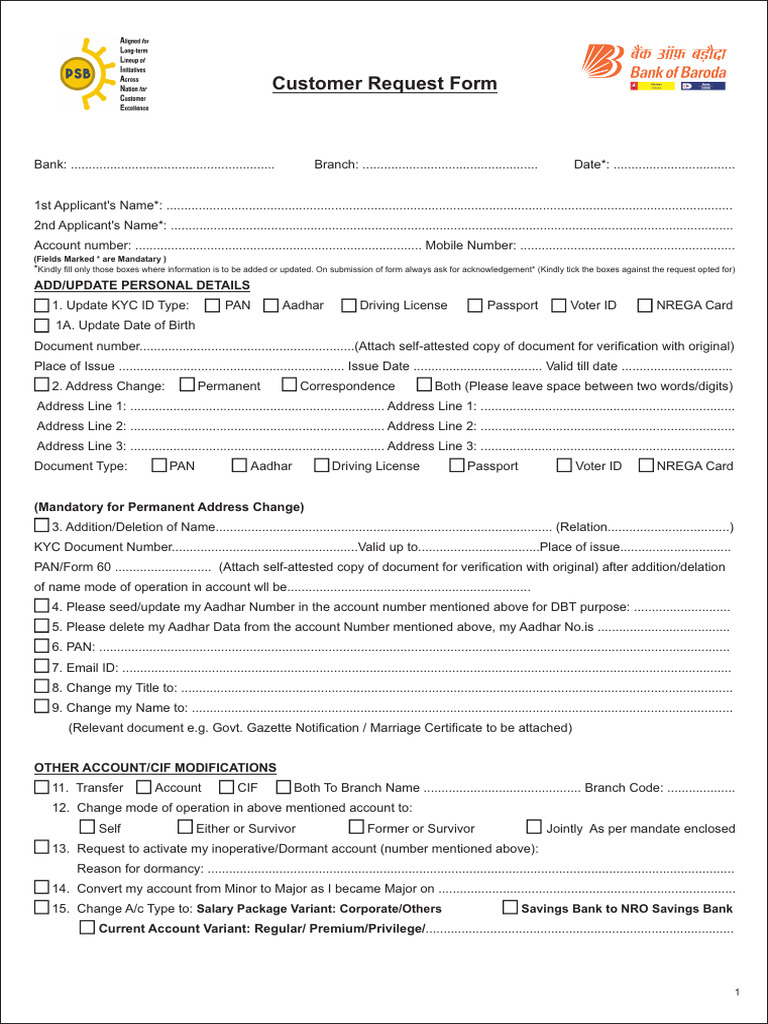 Customer Request Form | PDF | Cheque | Debit Card