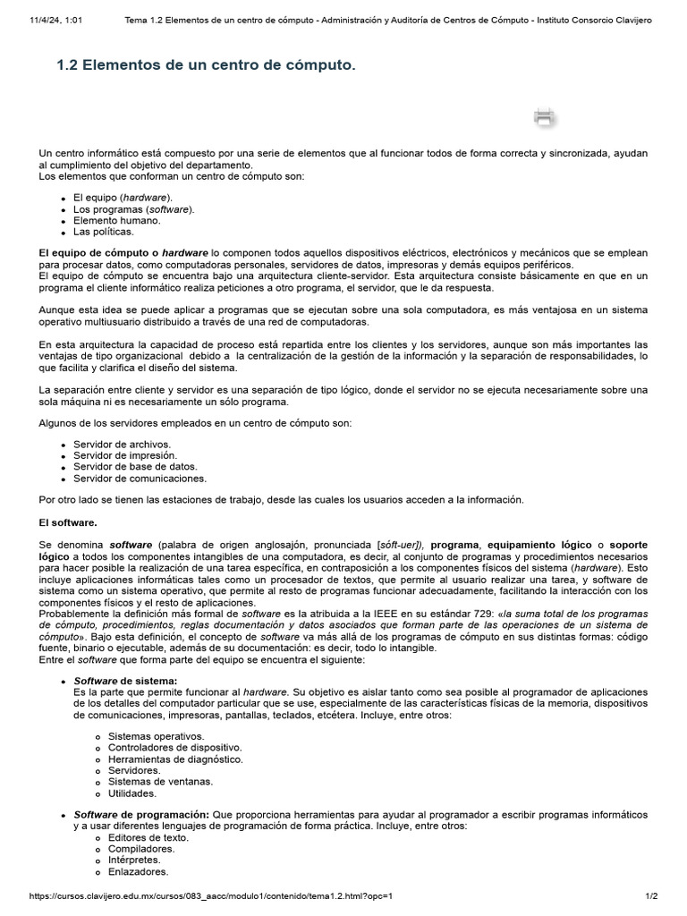 Tema 1.2 Elementos de un centro de cómputo - Administración y Auditoría ... Tema 1.2 Elementos de un centro de cómputo - Administración y Auditoría ...