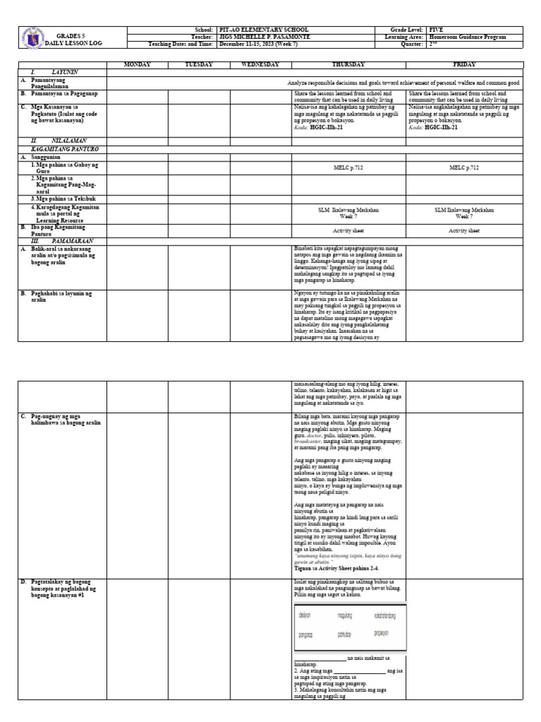 DLL HGP-5 Q2 Week-7 | PDF