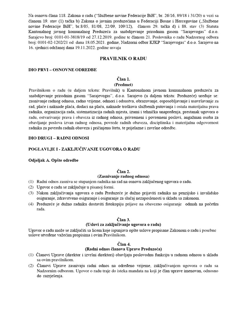 Pravilnik-O-Radu-Primjena - Sarajevogas | PDF