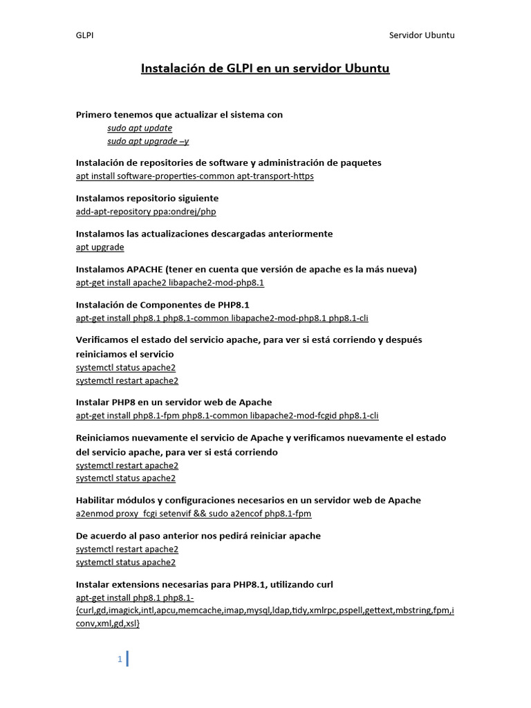 Instalación de GLPI en Un Servidor Ubuntu | PDF | Servidor HTTP Apache | Servidor web