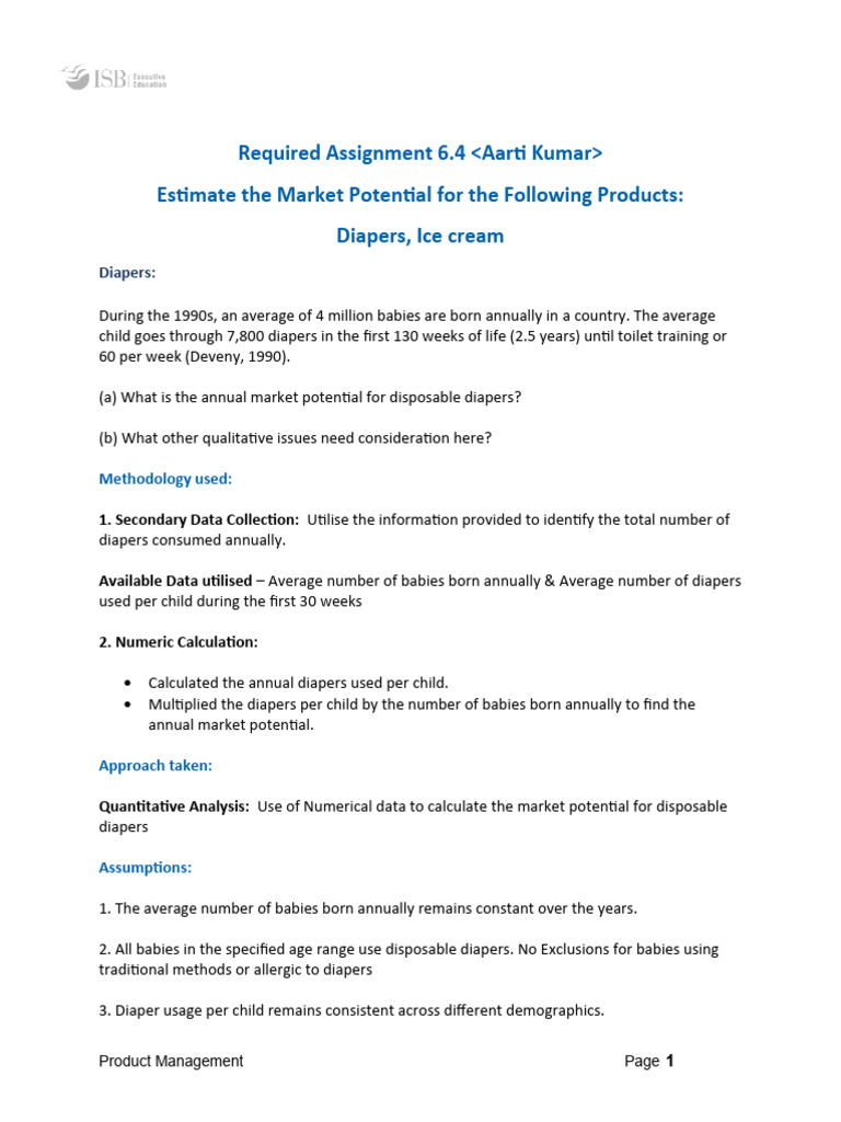 Market Potential for Diapers and Ice Cream | PDF | Diaper | Methodology