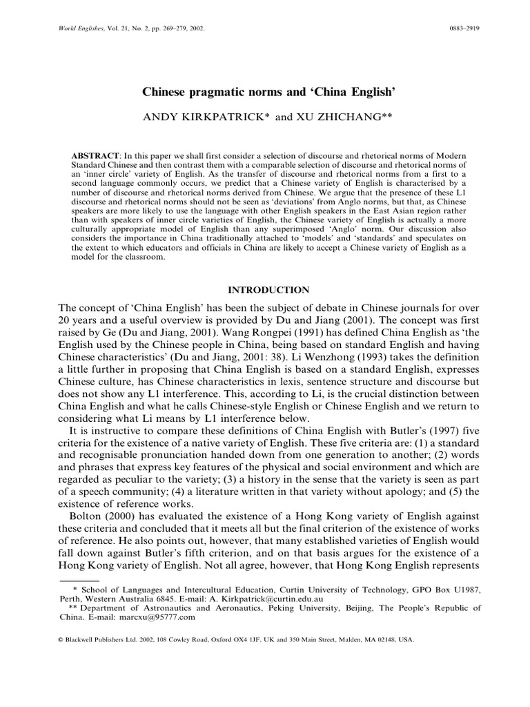 Chinese pragmatic norms and ‘China English’ | PDF | English Language ...