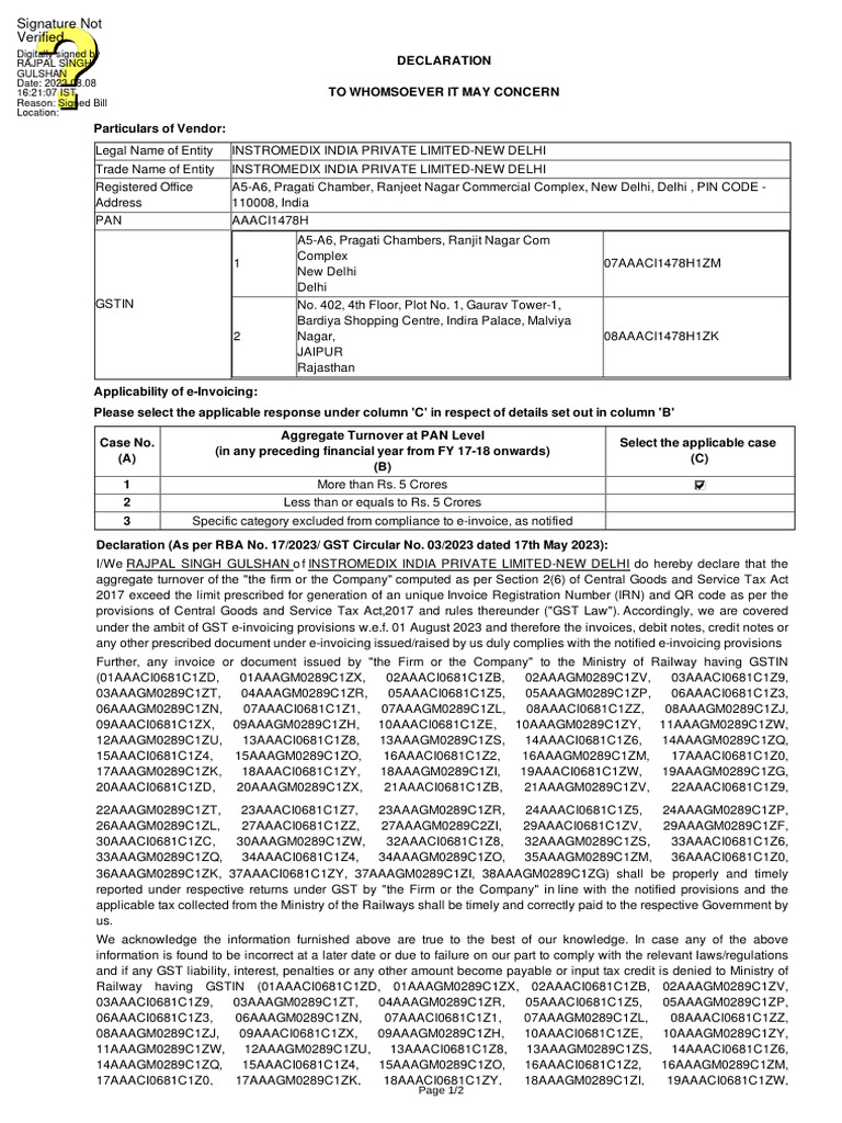 Declaration 5 CR | PDF | Invoice | Government Finances