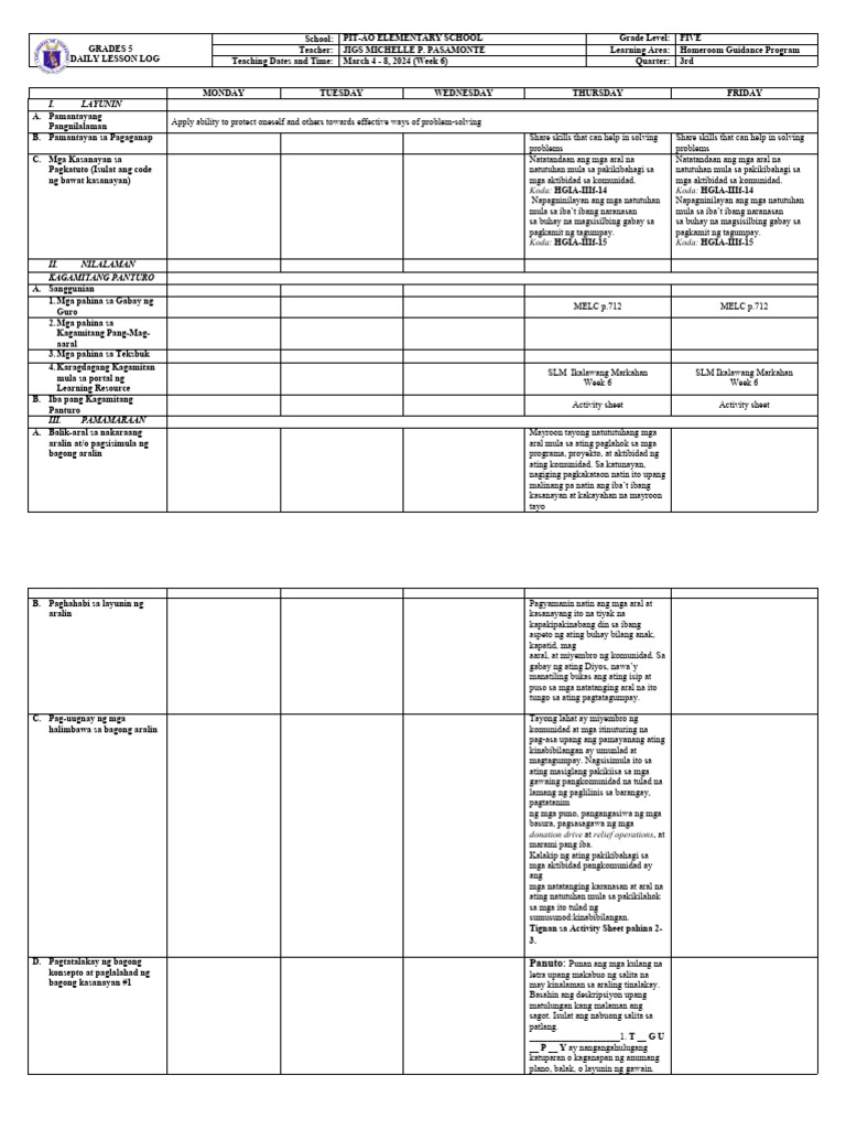 DLL HGP-5 Q3 Week-6 | PDF