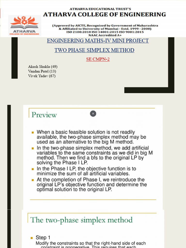 Two Phase Simplex Method Project | PDF