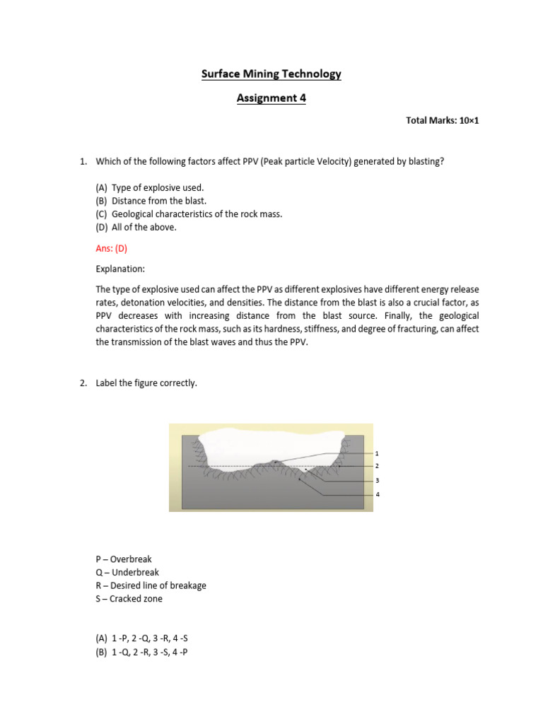Surface Mining Technology_Assignment 4 (2) updated | PDF | Explosion | Waves