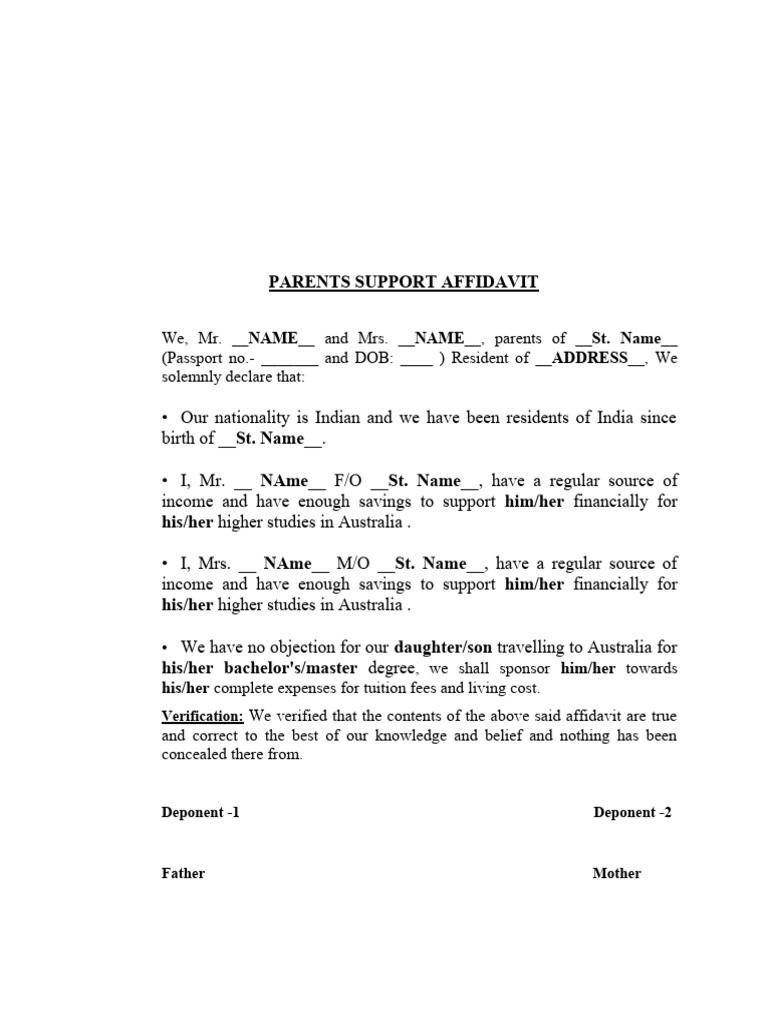 Parents' Affidavit of Support for Visa | PDF | Social Science | Wellness